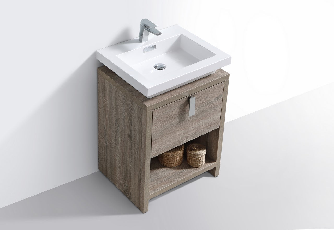 Levi 24″ Havana Oak Modern Bathroom Vanity w/ Cubby Hole – Vanity Calgary
